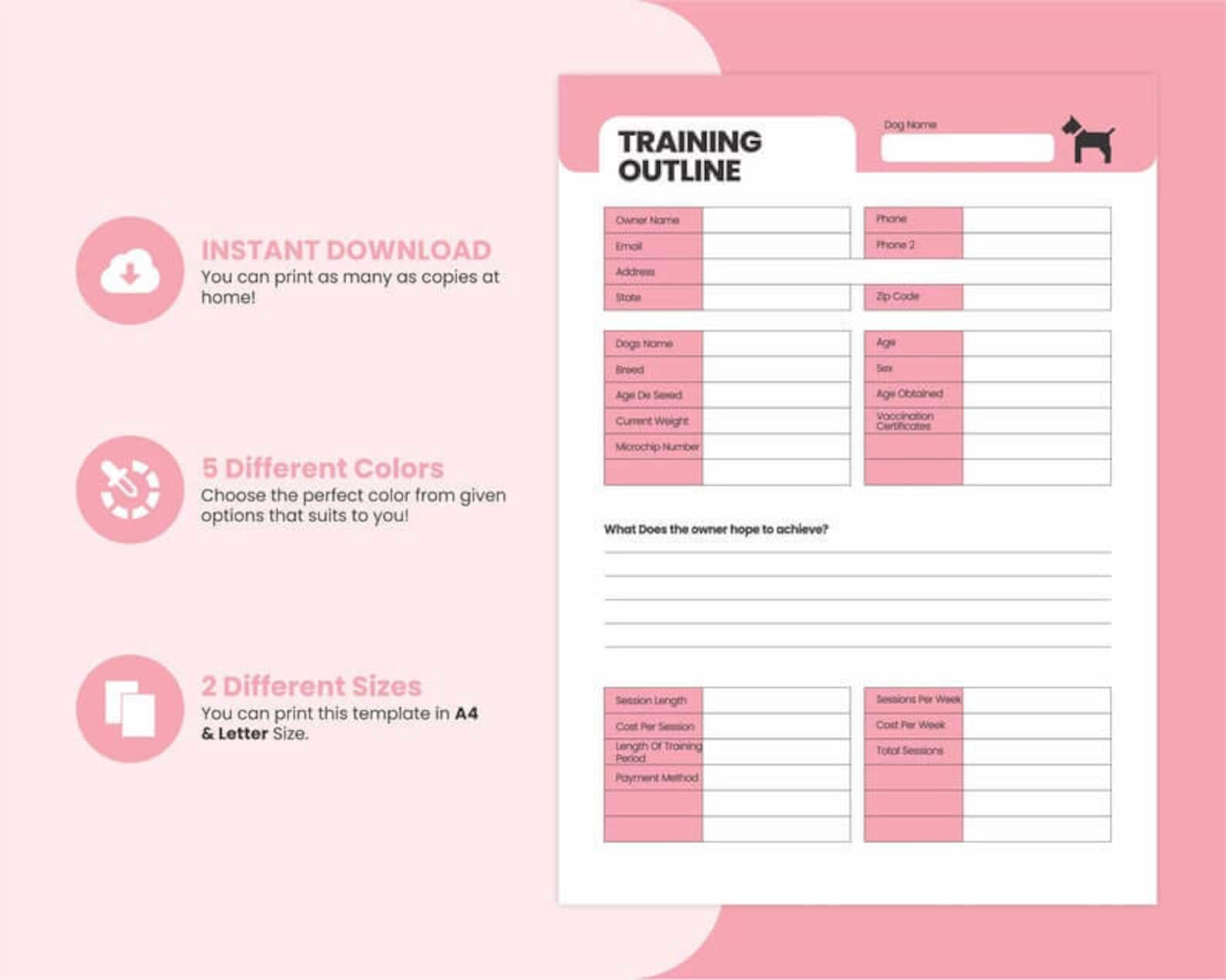 Printable Dog Training Outline Digital PDF Sheet Template Ready to ...