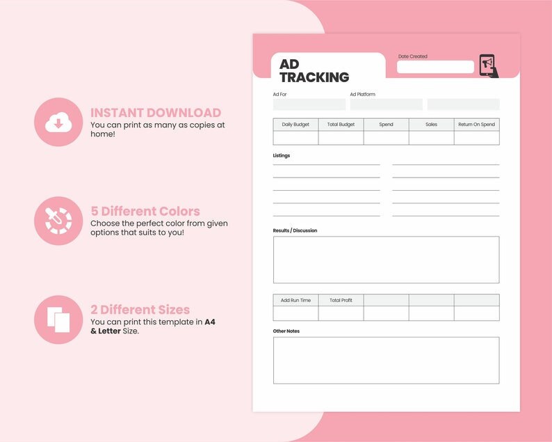 Printable Ad Tracking Sheet Social Media Advertisement Tracker Daily ...