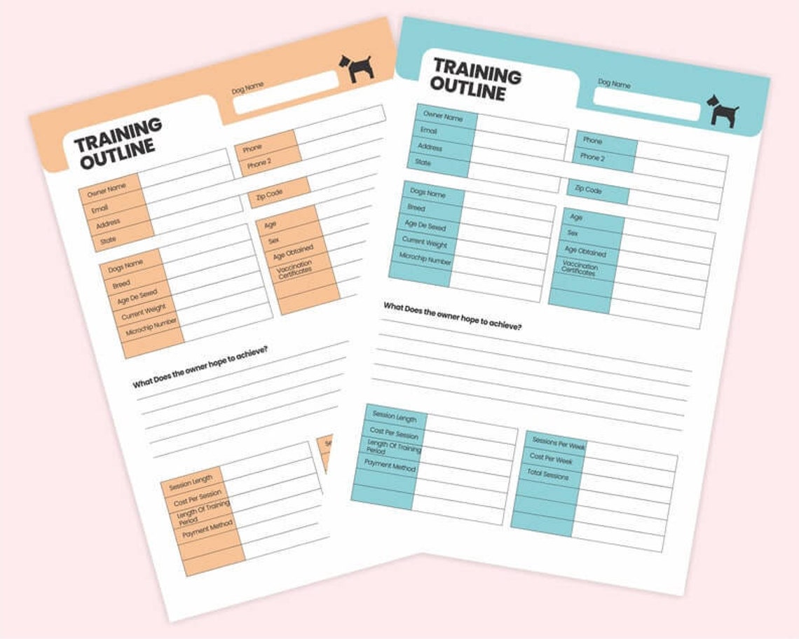 Printable Dog Training Outline Digital PDF Sheet Template Ready to ...
