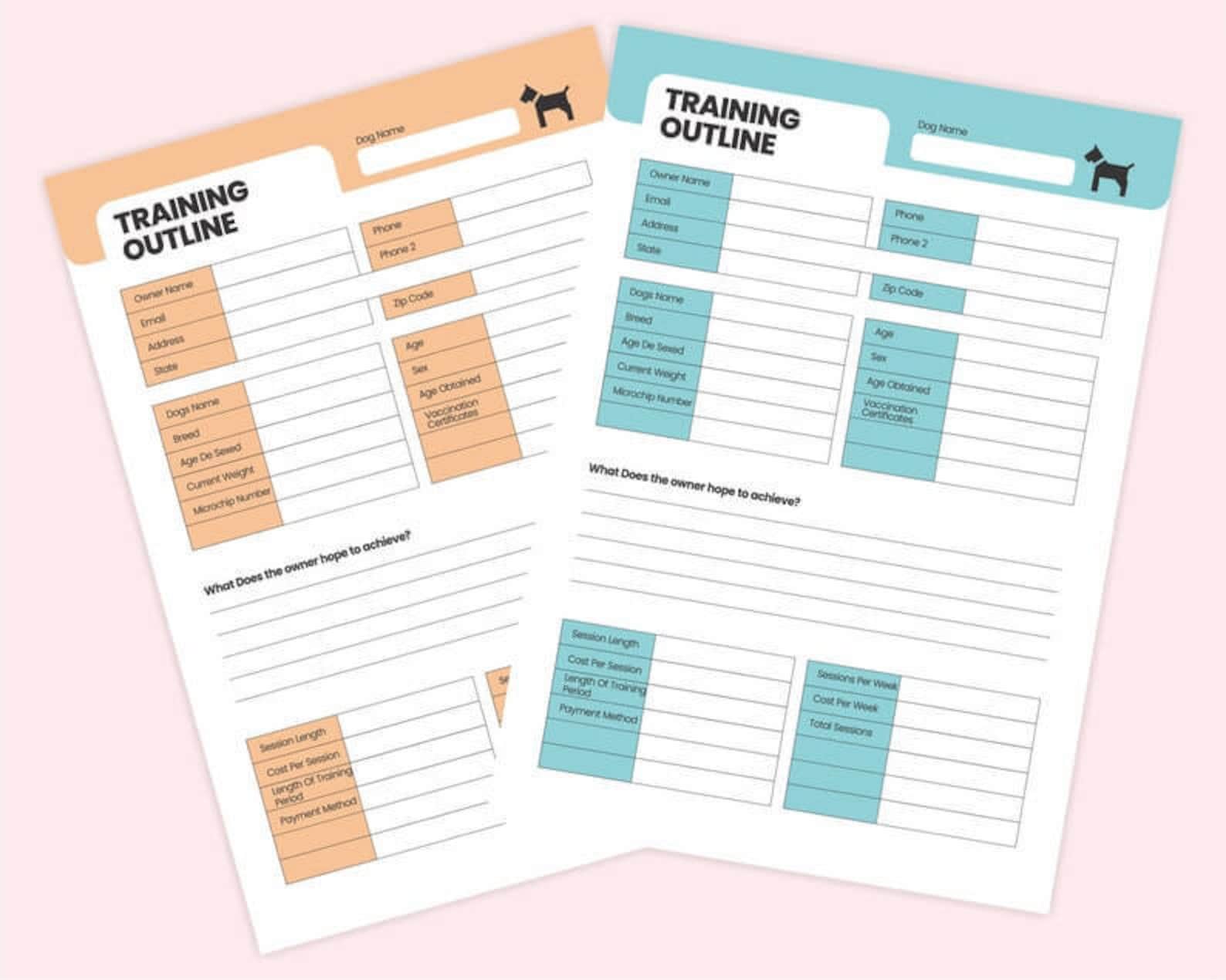 Printable Dog Training Outline Digital PDF Sheet Template Ready to ...