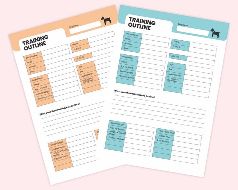 Printable Dog Training Outline Digital PDF Sheet Template Ready to ...