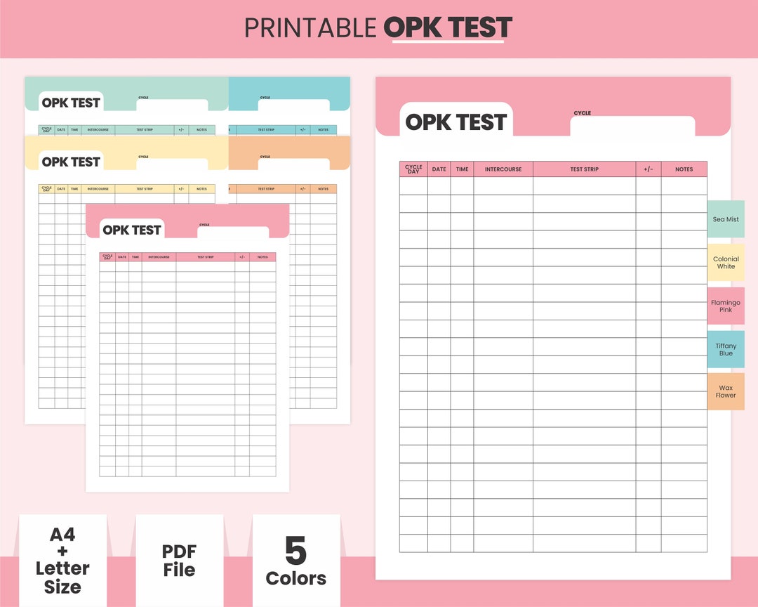 Printable Ovulation Test Sheet, Medical OPK Test PDF to Keep Record ...