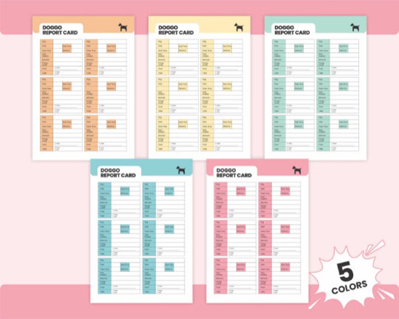 Printable Dog Report Card PDF Template Daily Doggie Daycare Report Log ...