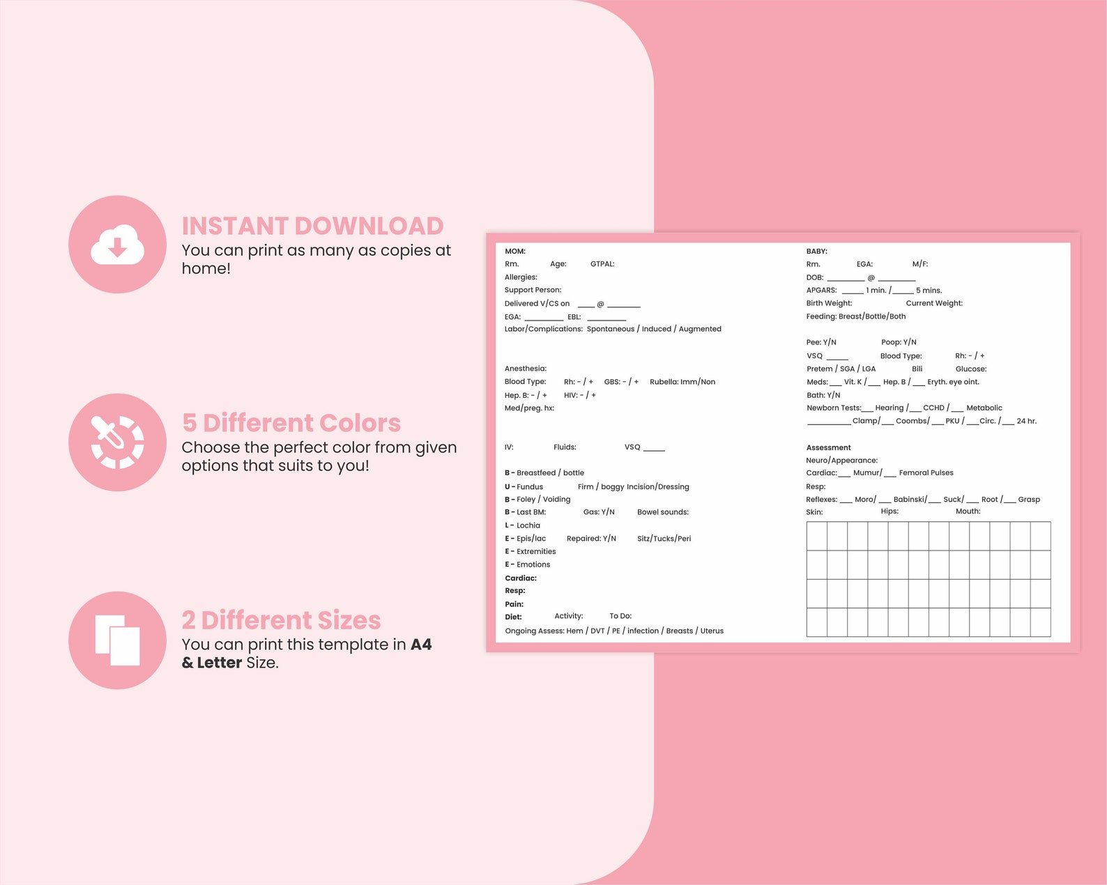Printable Maternity Postpartum Nursing Report Sheet PDF Template ...