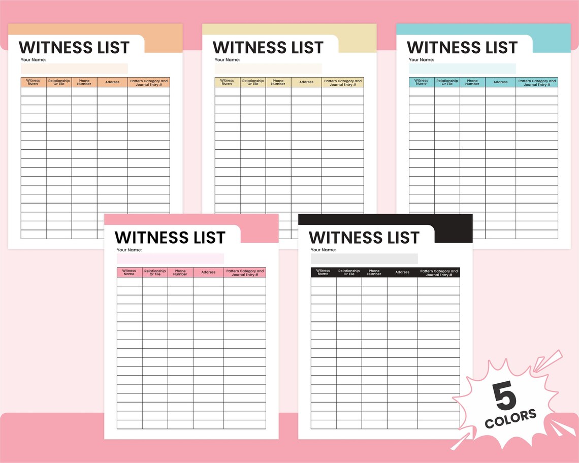 Printable Child Custody Case Witness List, Single Parent Child Custody ...