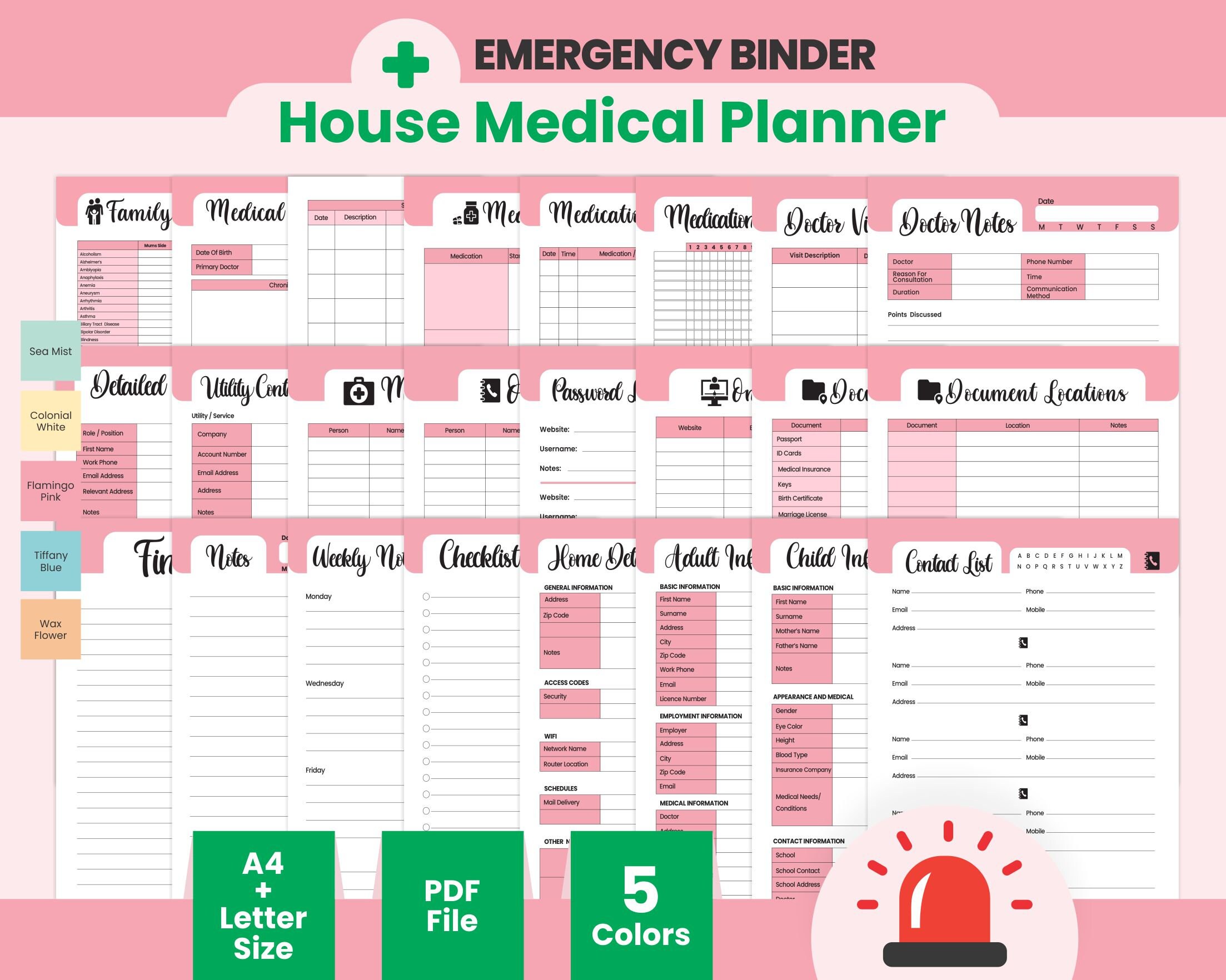 Printable Family Emergency Binder, A4 and Letter Size End of Life ...