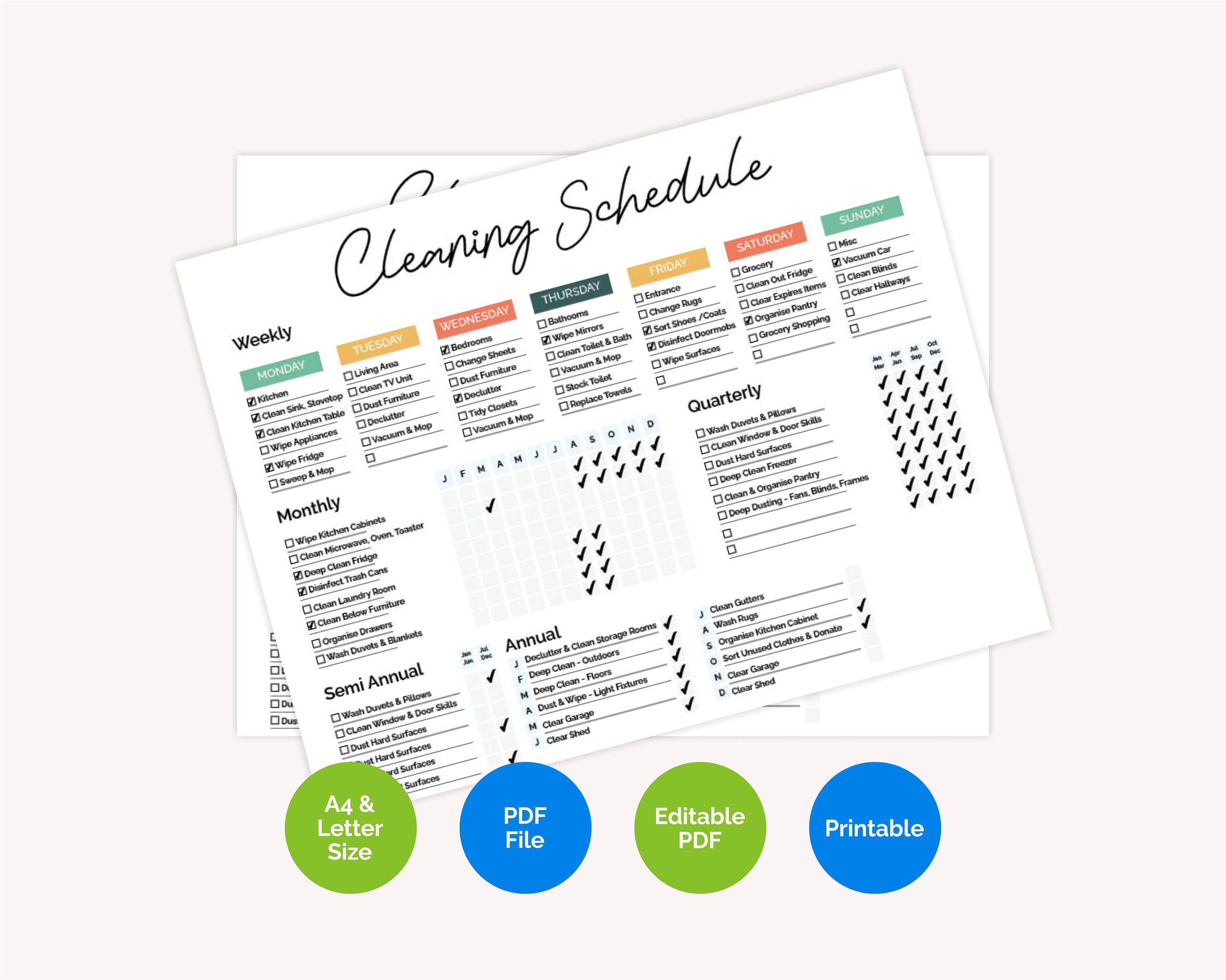 Fillable Cleaning Schedule, Printable Cleaning Business Checklist ...