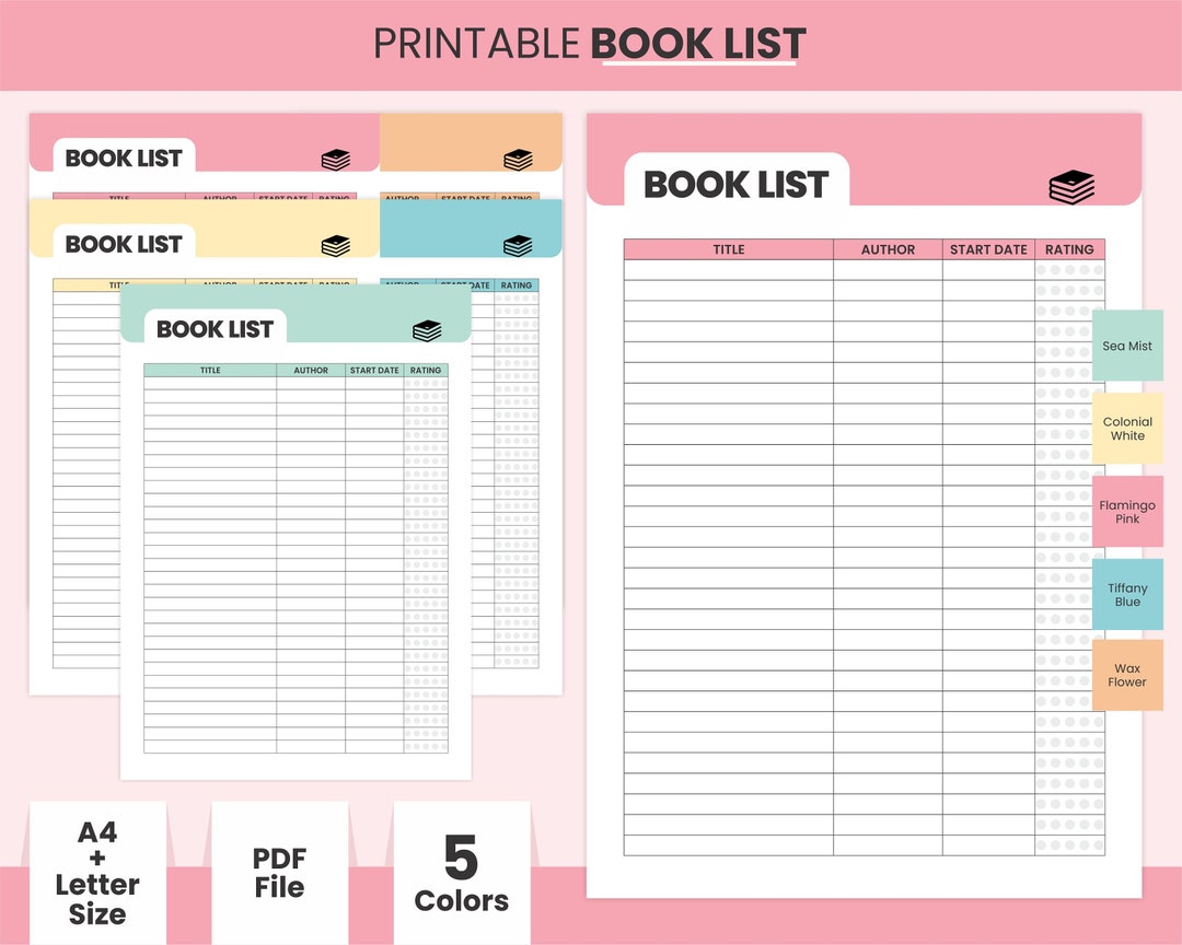 Printable Book Reading List Digital Daily Books to Read Tracker ...