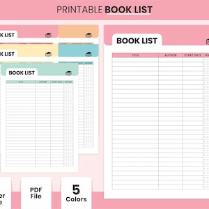 Printable Book Reading List Digital Daily Books to Read Tracker ...