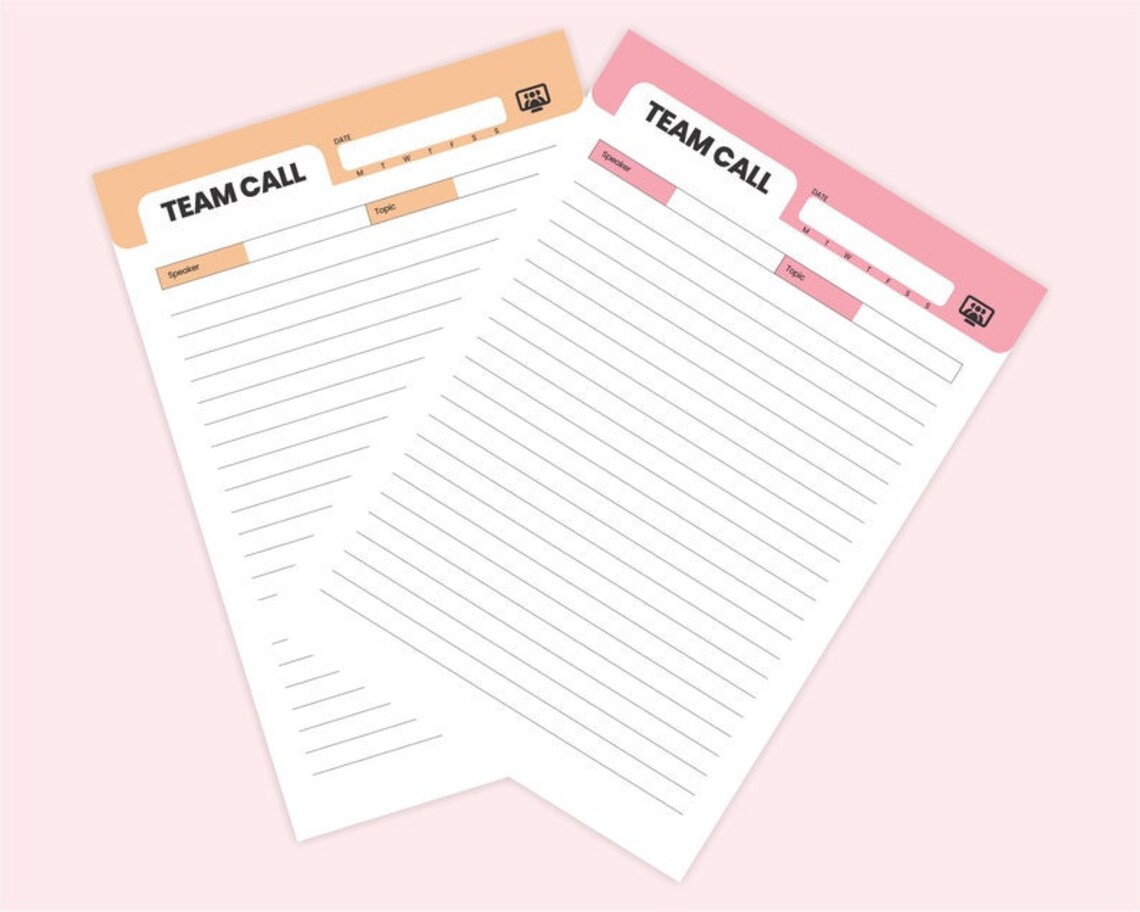 Printable Business Team Call Sheets Digital Zoom & Google Meeting Call ...