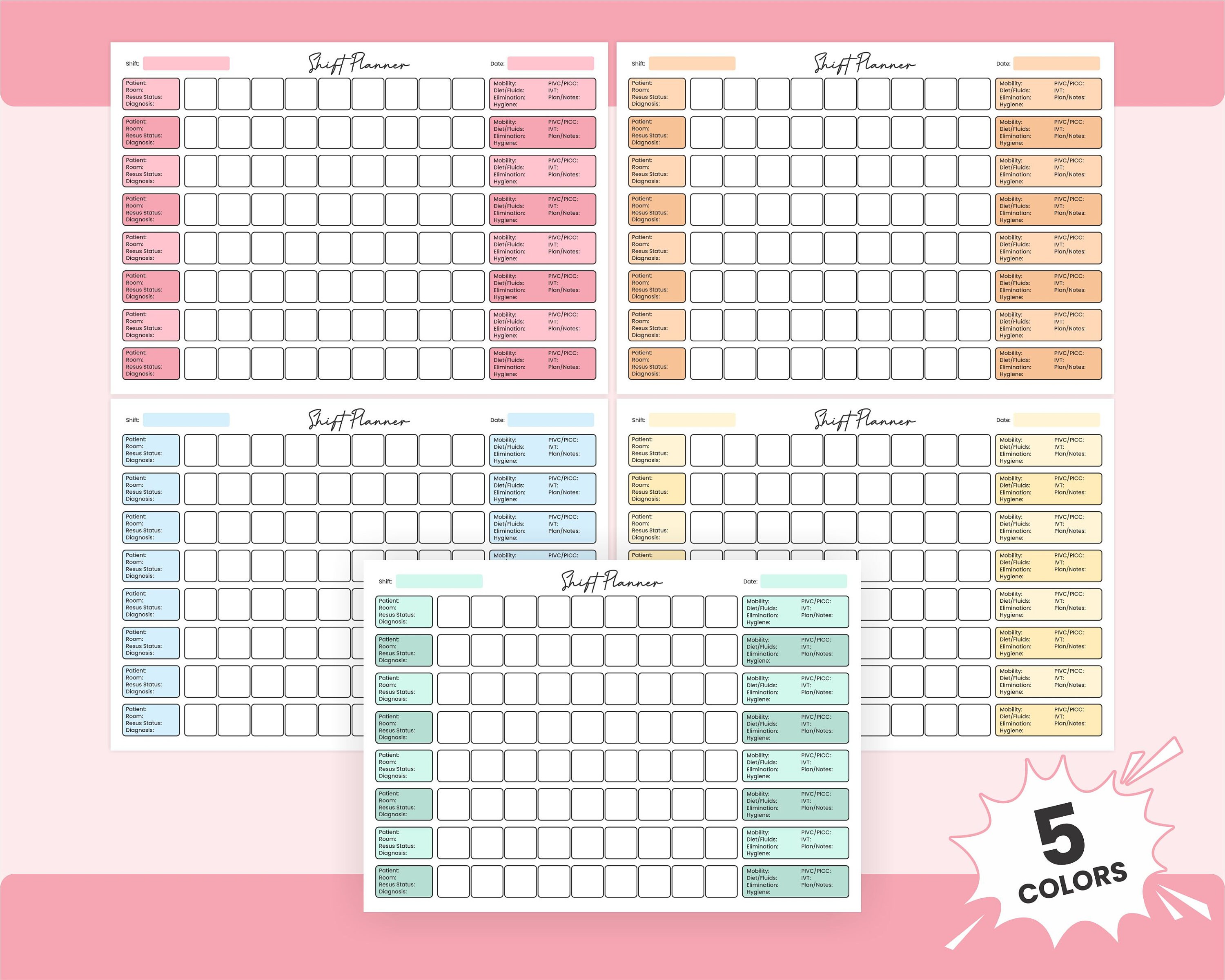Printable Nursing Shift Planner Digital Registered Student Nurse Daily ...