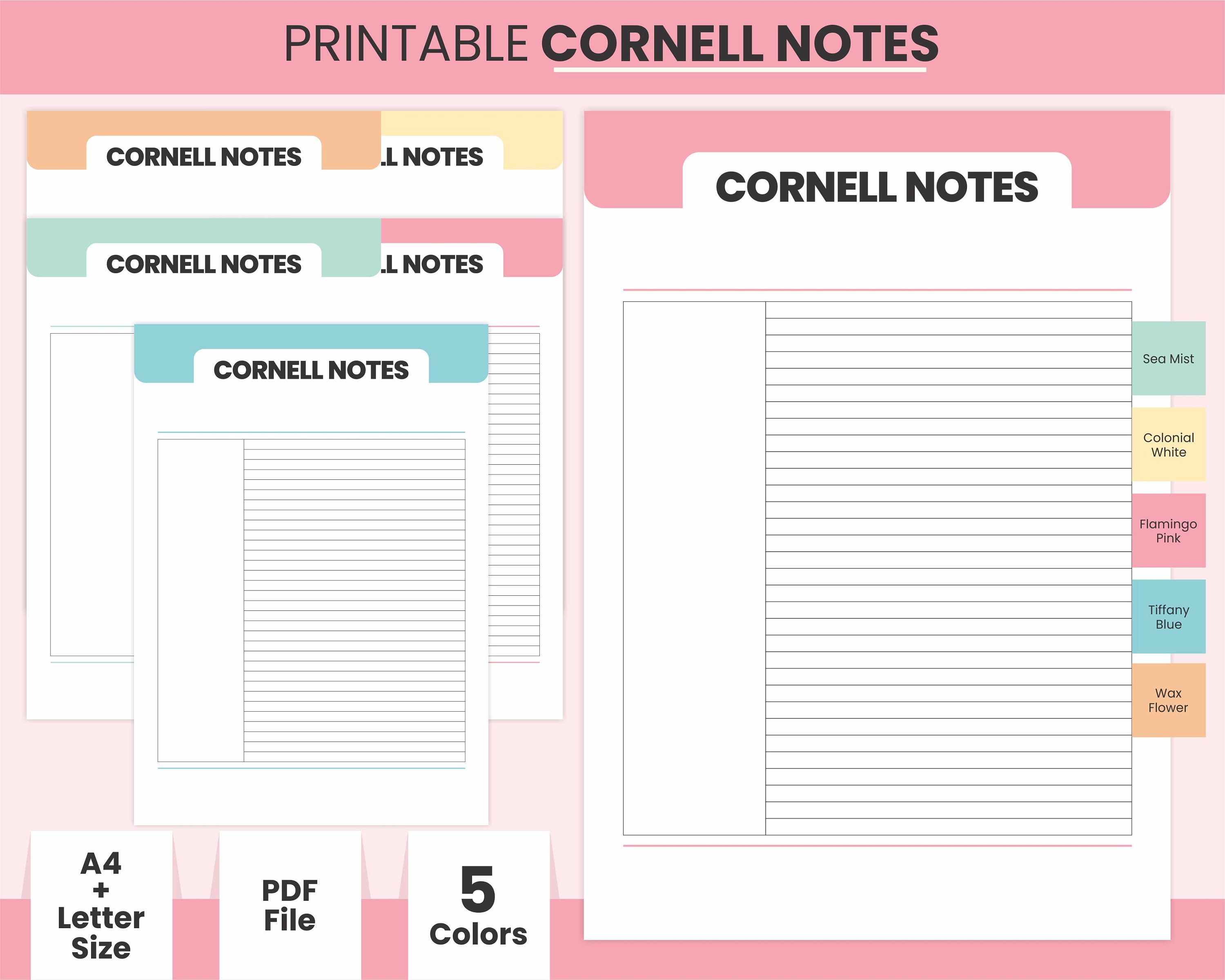 Printable College Student Cornell Study Notes, PDF Lined Notes Taking ...