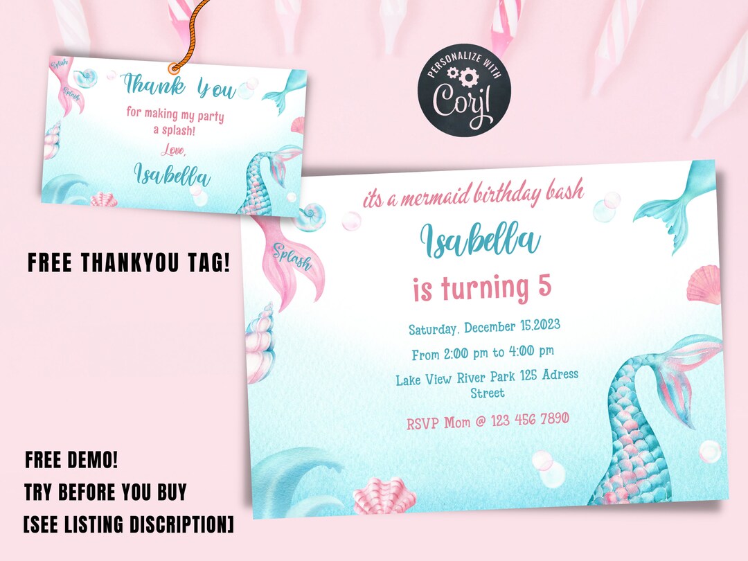 Editable Mermaid Birthday Invitation, Printable Mermaid Invitation ...