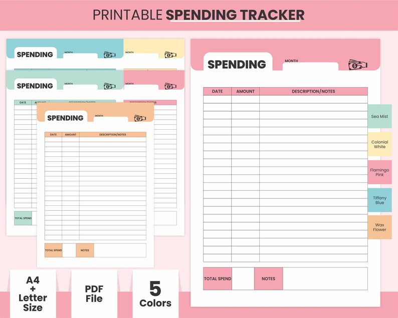 Printable Spending Sheet, Purchase Log, Daily Spending Sheet, Money ...