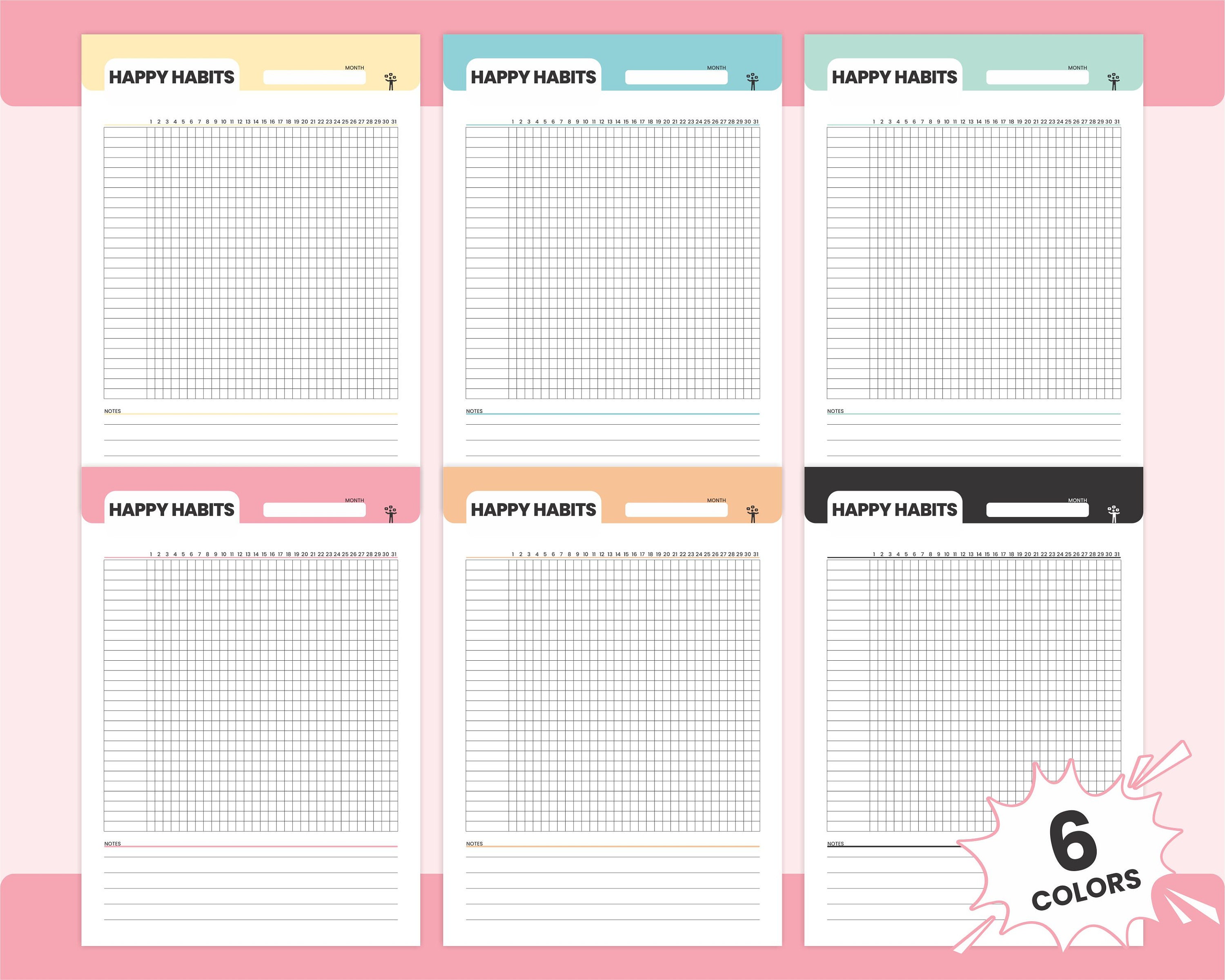 Printable Daily Happy Habits Tracking Checklist, PDF to Do Note Taking ...