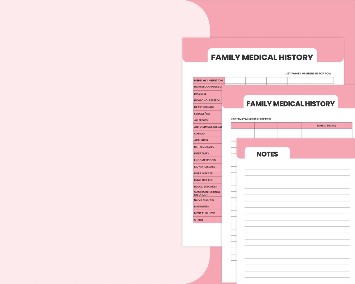 Printable Family Medical History Tracking Sheet, Home Medical Binder ...