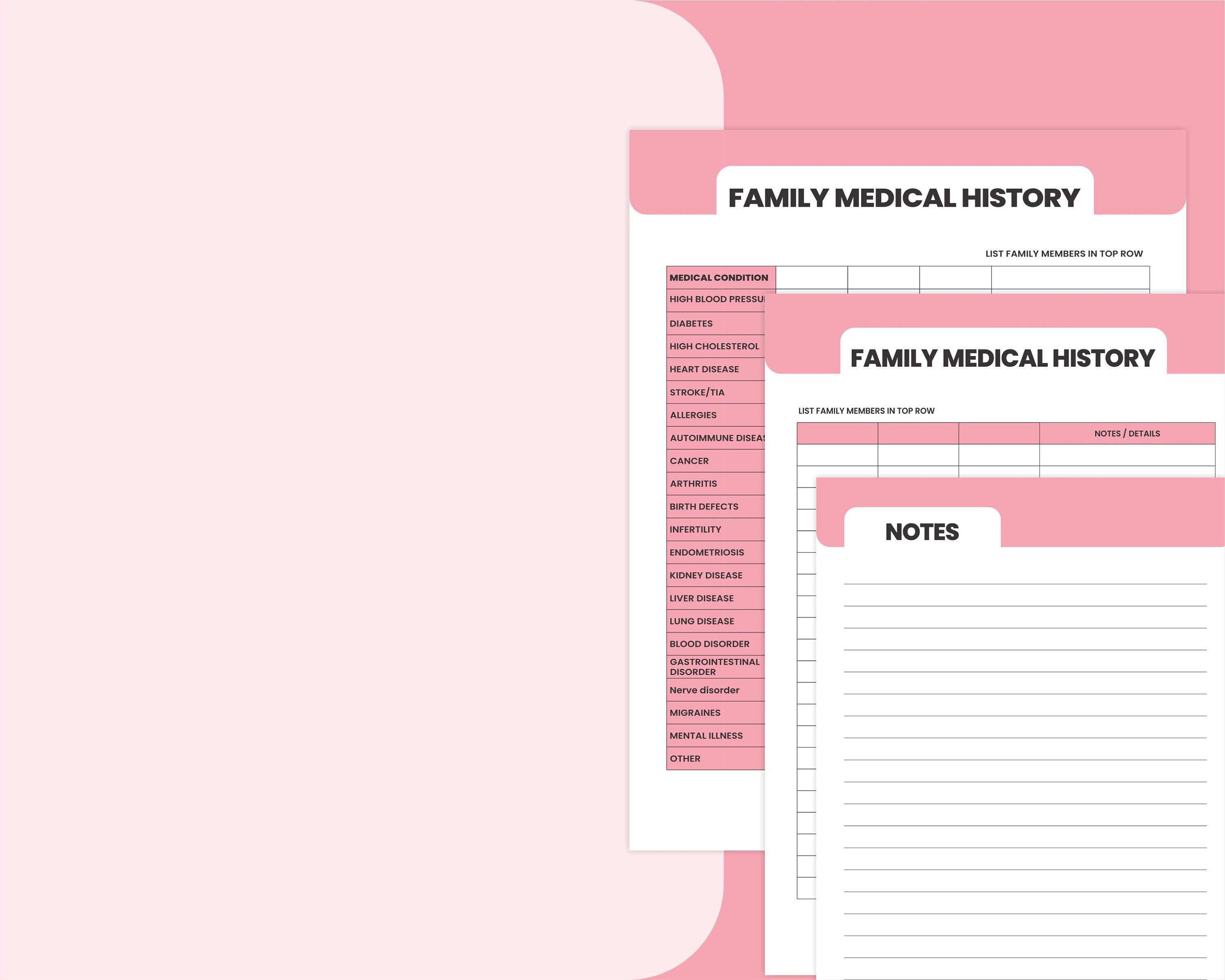Printable Family Medical History Tracking Sheet, Home Medical Binder ...