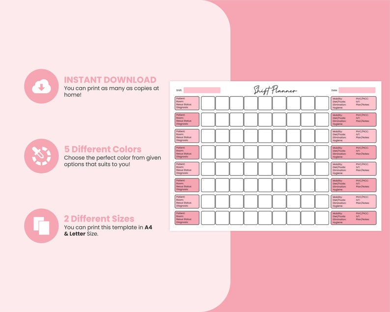 Printable Nursing Shift Planner Digital Registered Student Nurse Daily ...