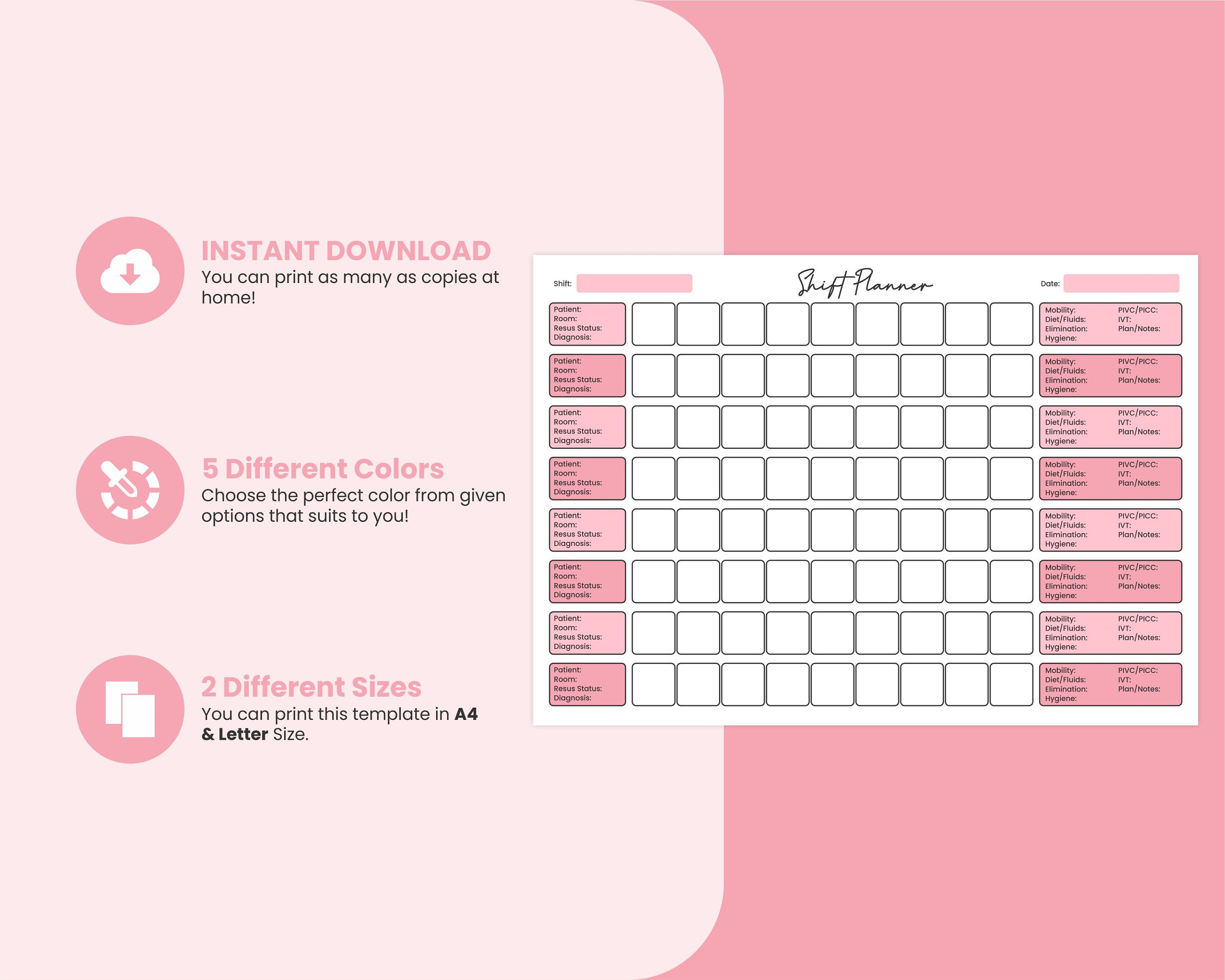 Printable Nursing Shift Planner Digital Registered Student Nurse Daily ...