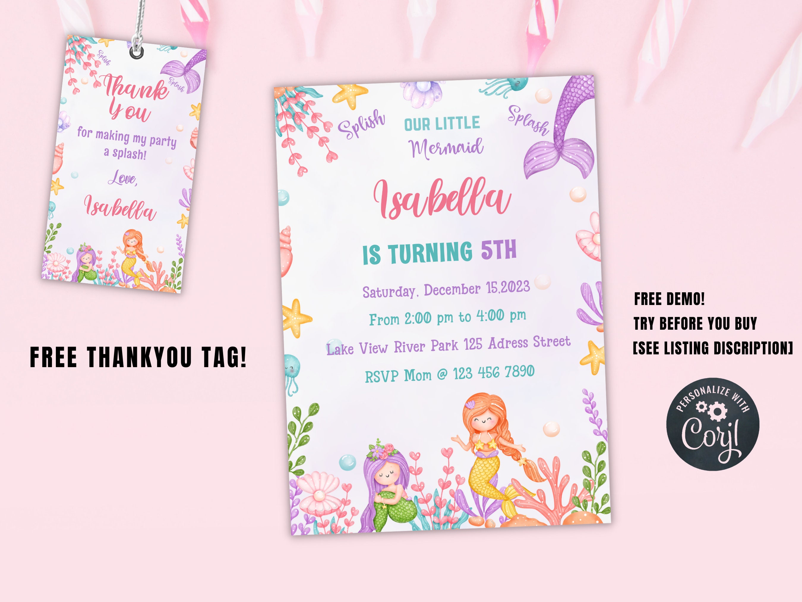 Editable Mermaid Birthday Invitation, Printable Mermaid Invitation ...