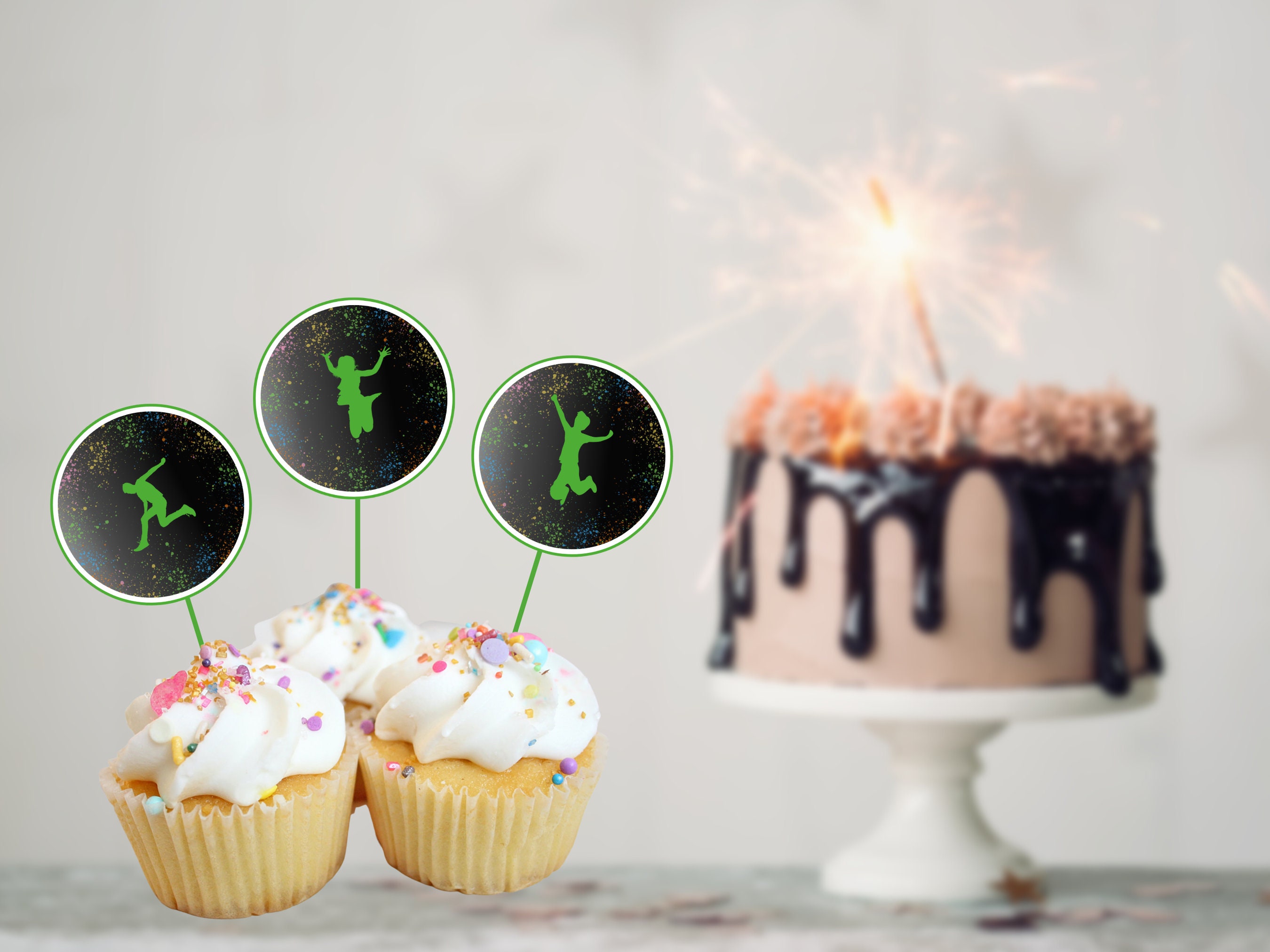 Cupcake Toppers Trampoline Park Birthday Invitation, Trampoline Party ...