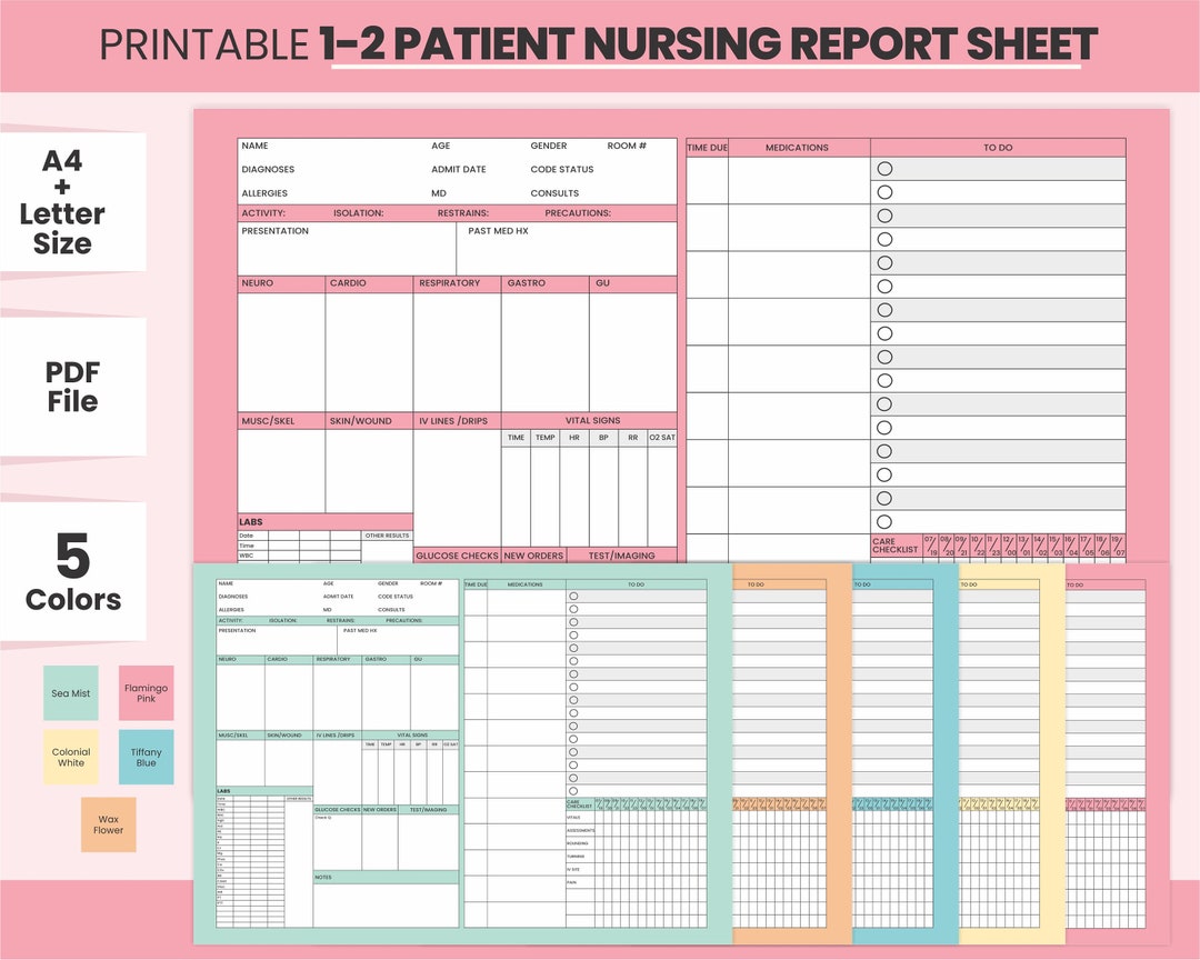 Printable 1-2 Patient Nursing Report Sheet PDF Digital Student Nurse ...