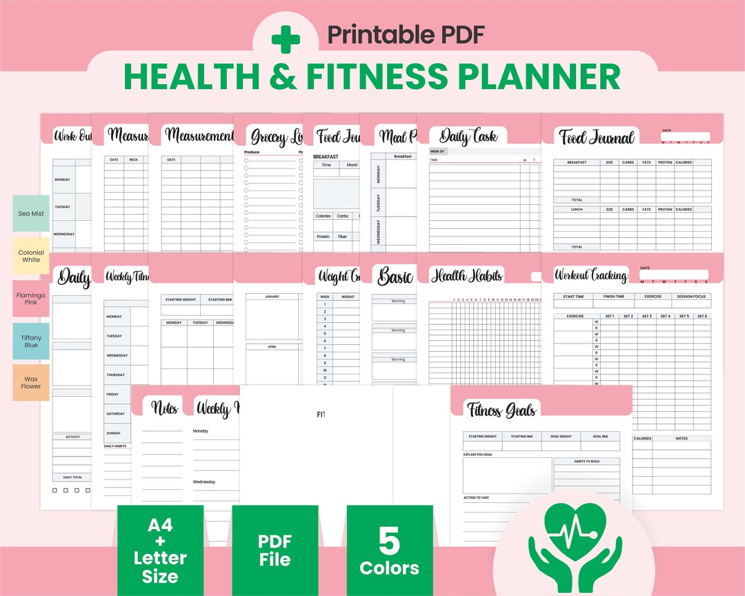 Printable Daily Fitness Tracker, A4 and Letter Size Weight Loss Binder ...