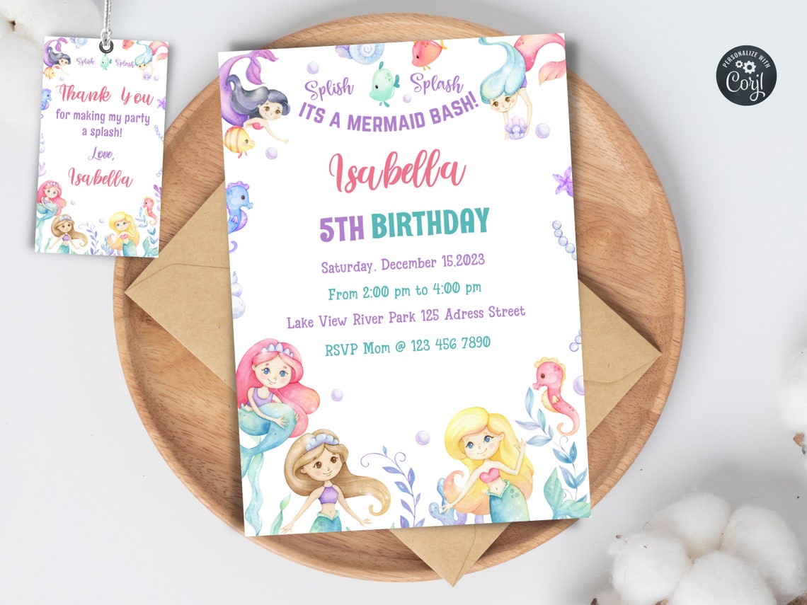 Editable Mermaid Birthday Invitation, Printable Mermaid Invitation ...