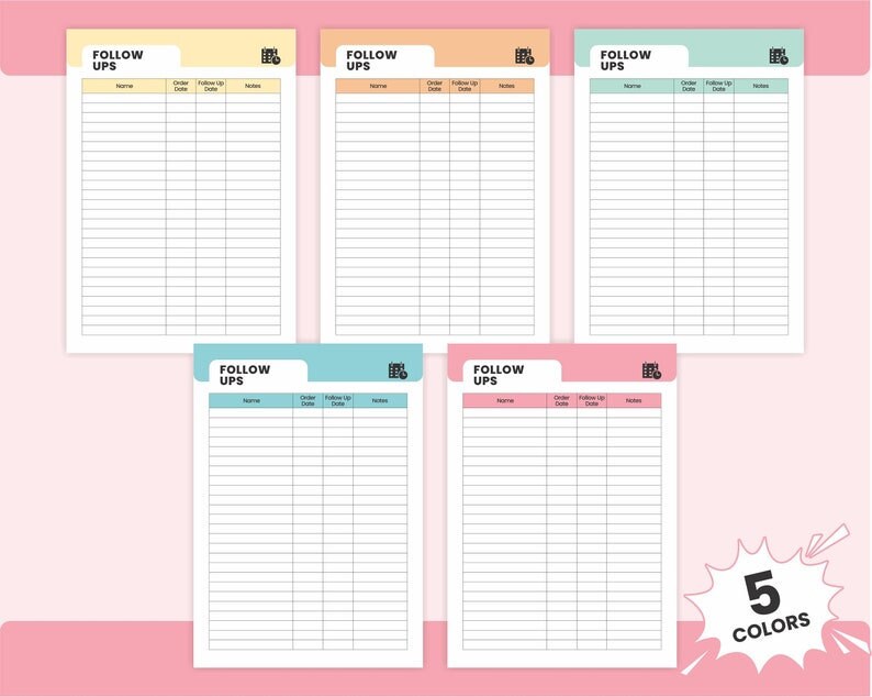 Printable Business Follow Ups Digital Sheet Template Small Business ...