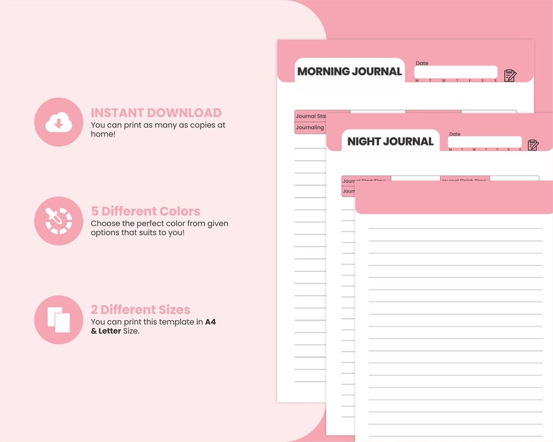 Printable Daily Morning and Night Lined Journal, Daytime Tracking ...