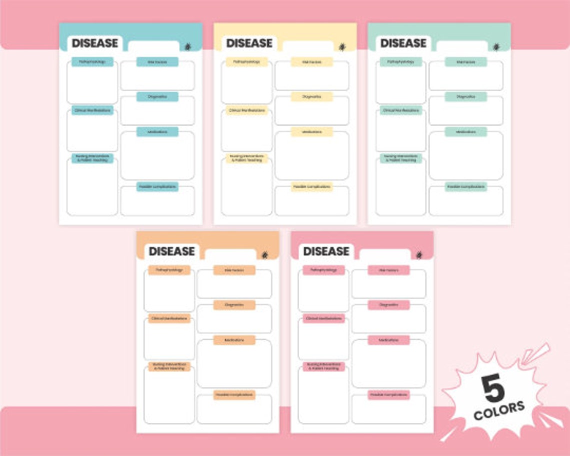 Printable Disease Nursing Tracking Sheet, Digital Disease Notes ...