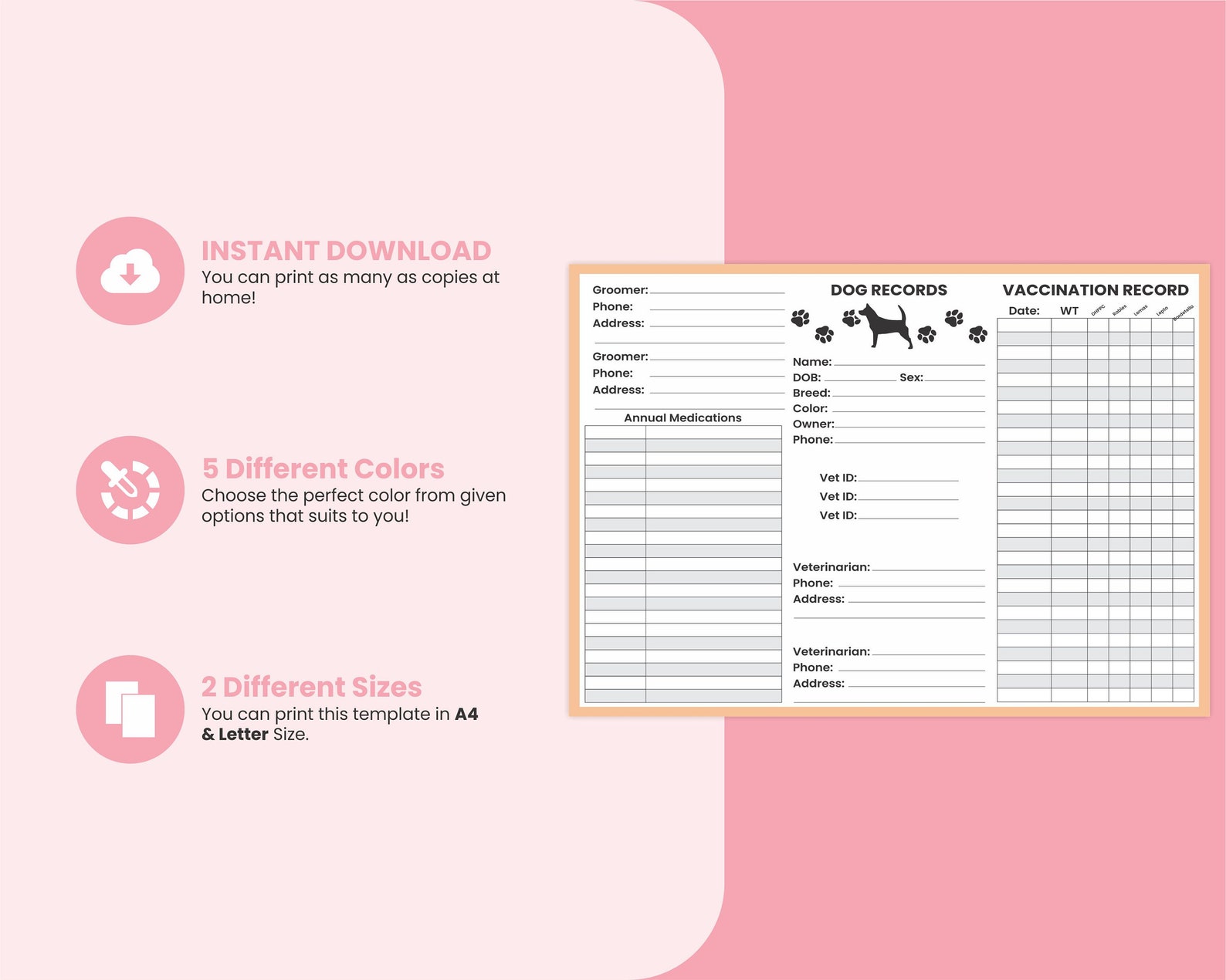 Printable Daily Dog Records Book, Digital Dog Information Tracking ...