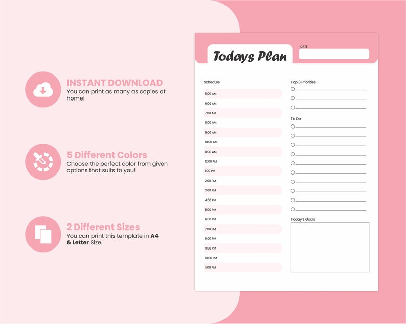 Printable A4 Day Planner 2022, Todays Plan Templat, Pdf Work Plans ...
