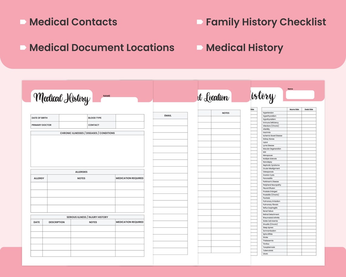 Printable Family Home Binder, A4 Health Care Planner, Family Emergency ...
