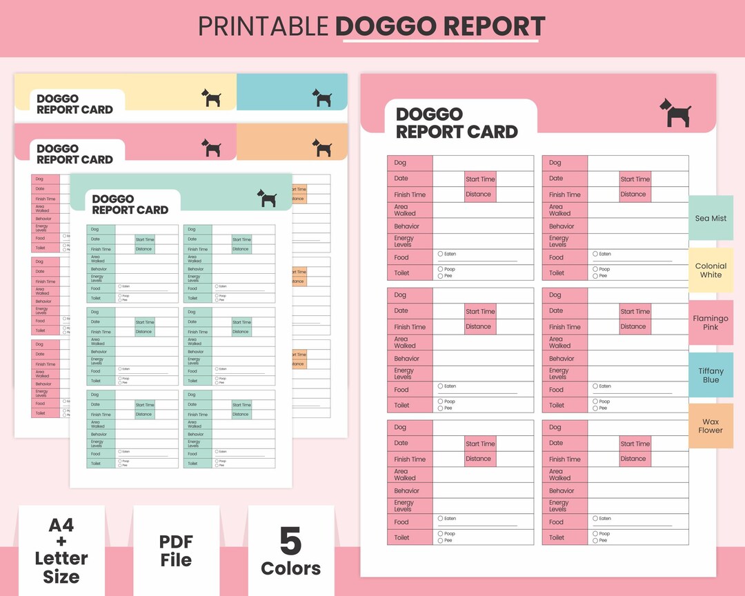 Printable Dog Report Card PDF Template Daily Doggie Daycare Report Log ...
