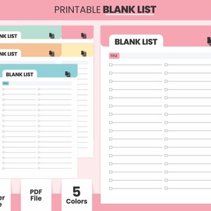 Printable Digital Blank List, PDF Downloadable Checklist Planner, Daily ...