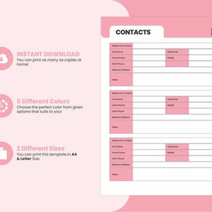 Printable Contact List Template PDF Address Book A4 and Letter Size ...