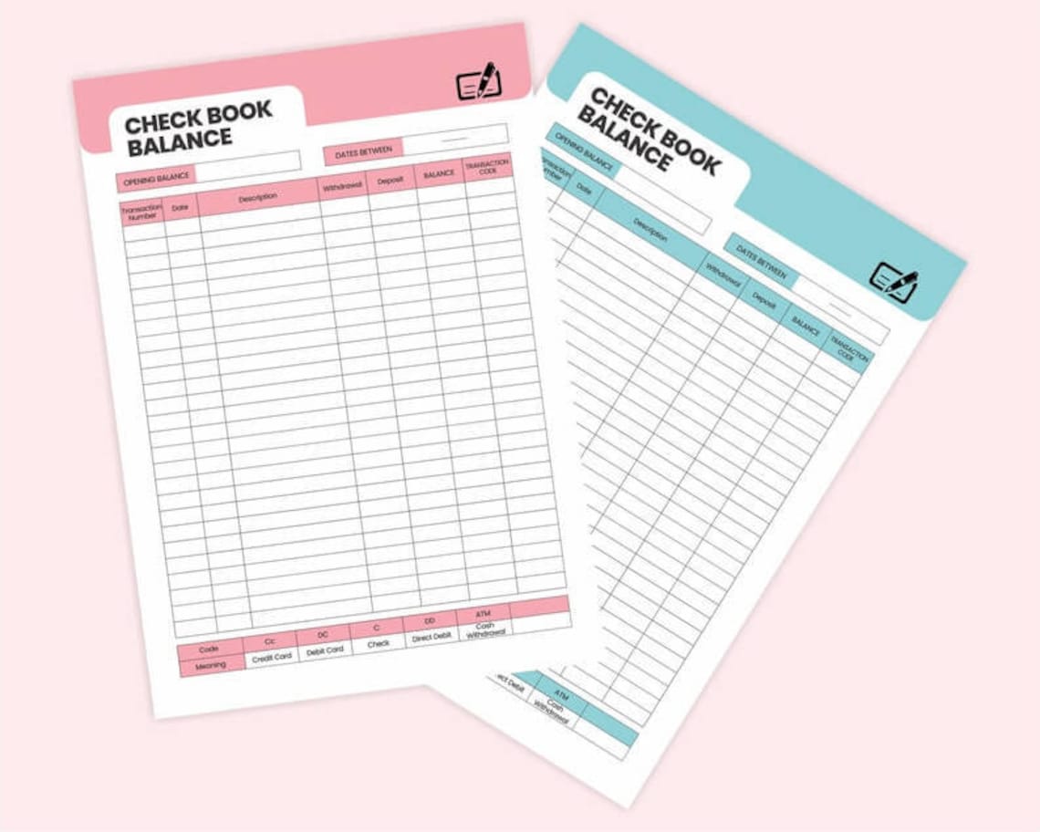 Printable Daily Check Book Balance Sheet Income & Expense Log Page A4 ...