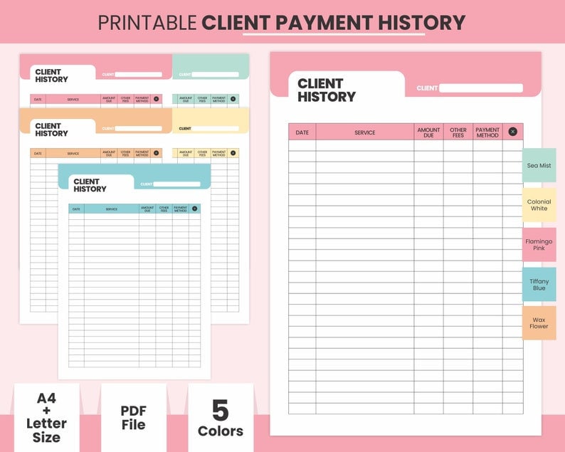Printable Daily Client Payment History Tracker, Small Business Finance ...