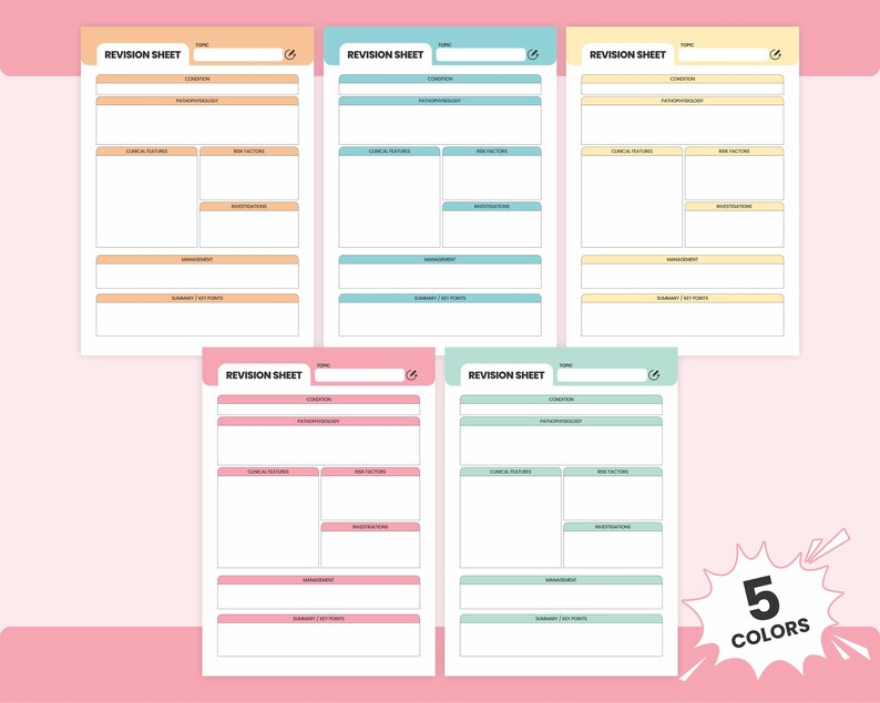 Printable Medical Revision PDF Sheet Digital Nursing Student Log ...