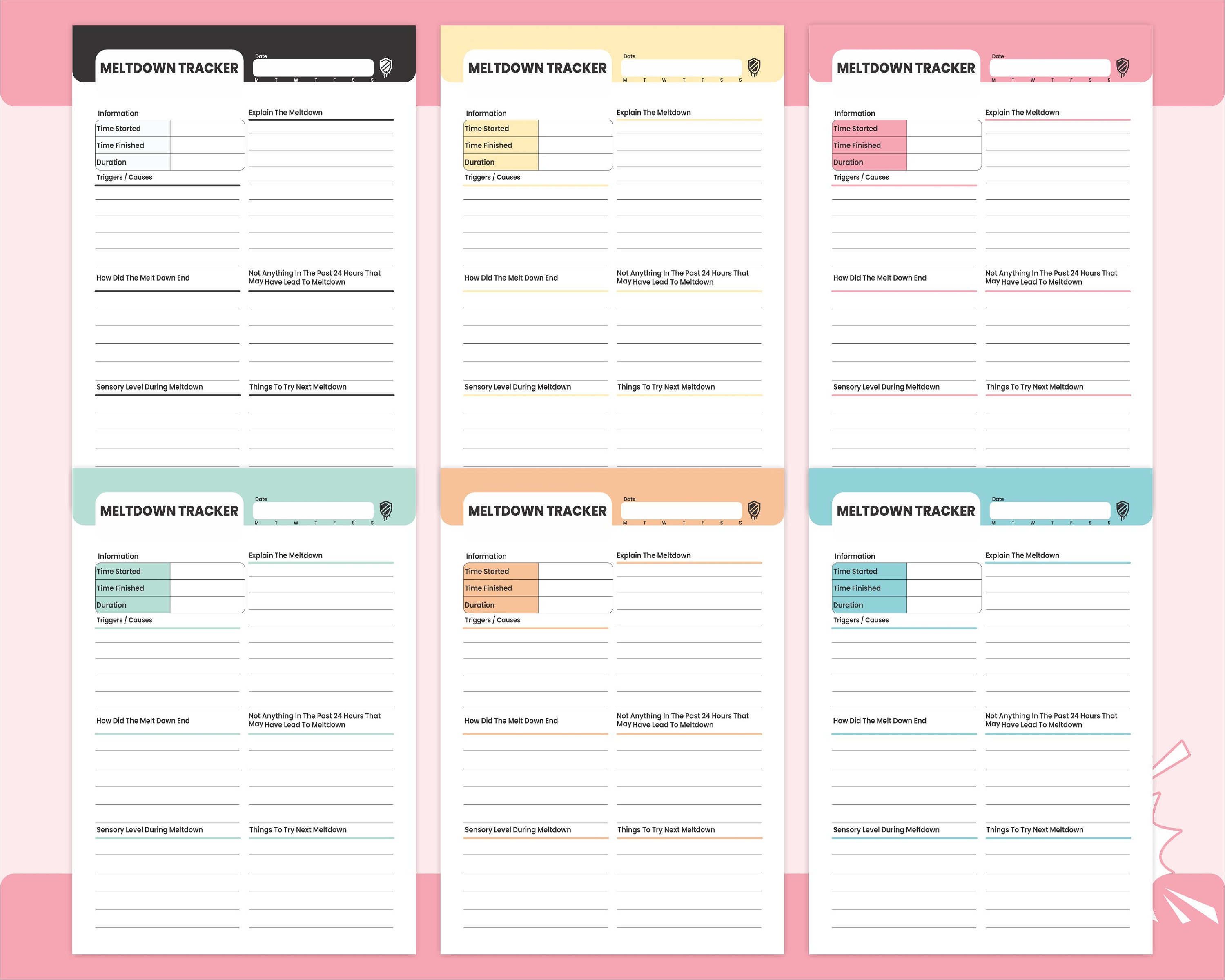 Printable Meltdown Tracker, Autism Planner, Adhd Workbook, Behavioural ...