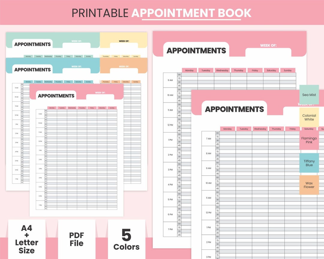 Printable Appointment Book for Small Business Digital Customer Booking ...