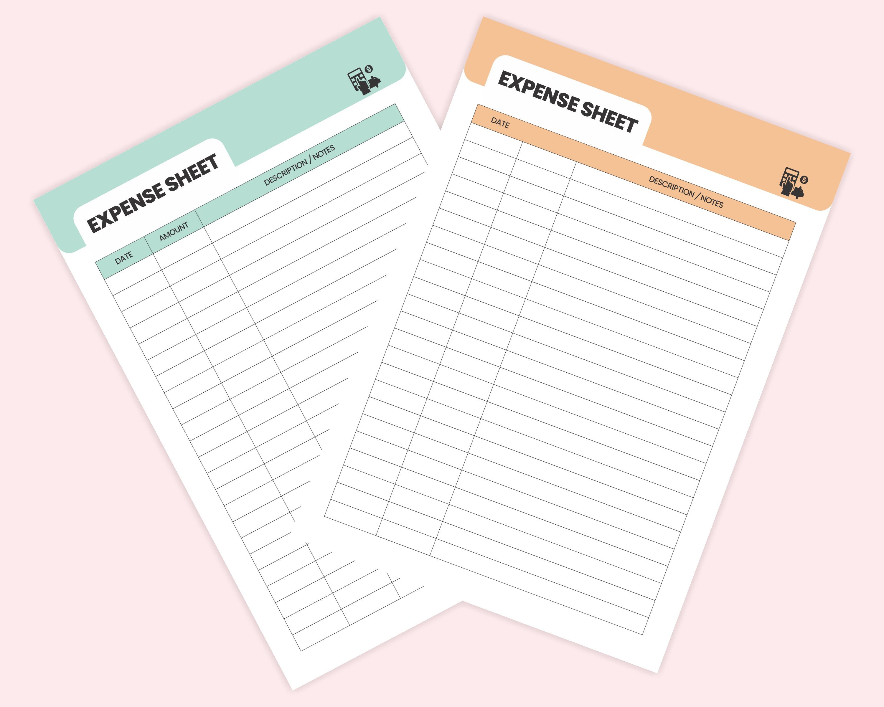 Printable Expense Tracking Sheet, Digital Print at Home Personal ...