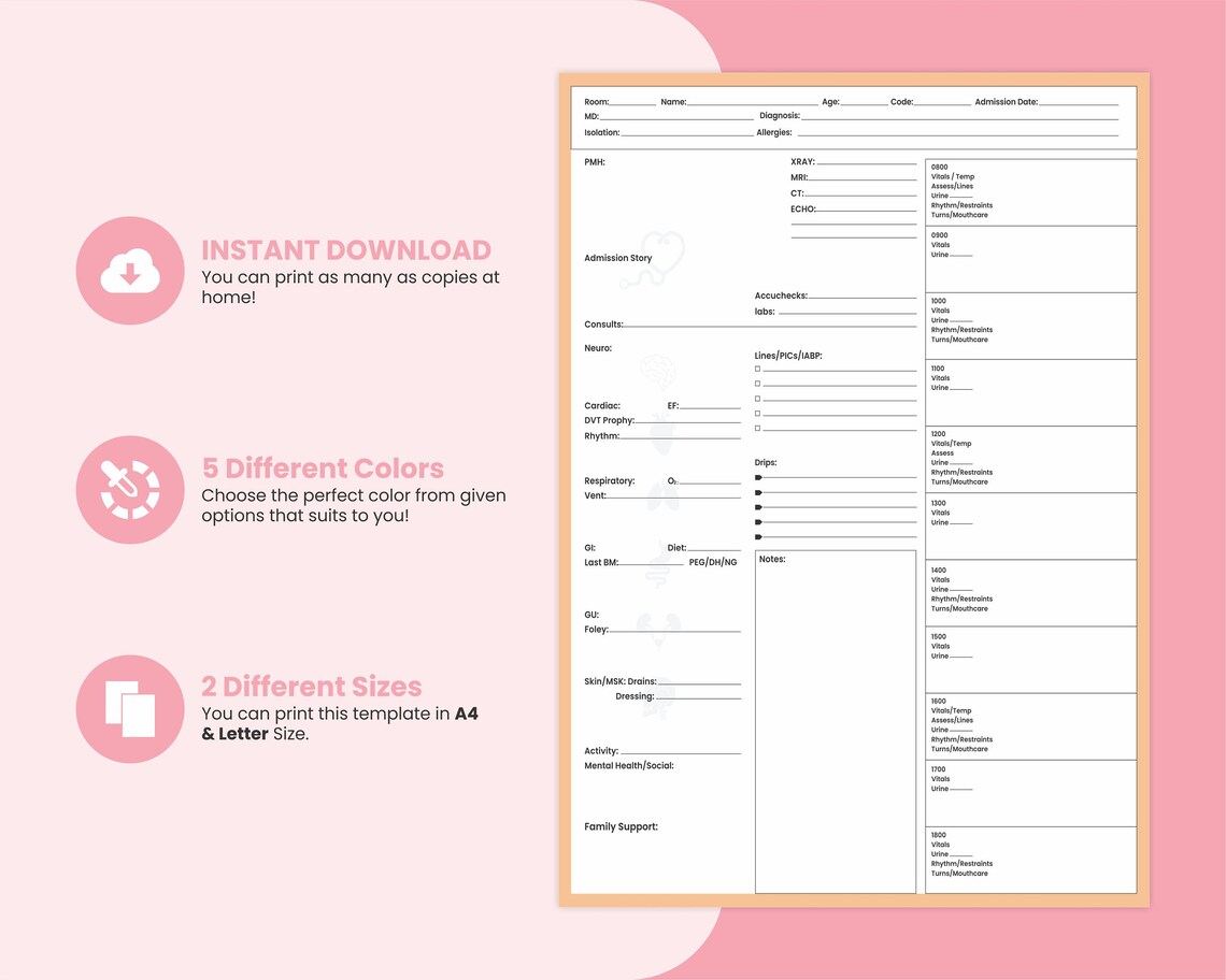 Printable Cardiac Nurse Report Sheet, ICU Nursing Patient Report ...