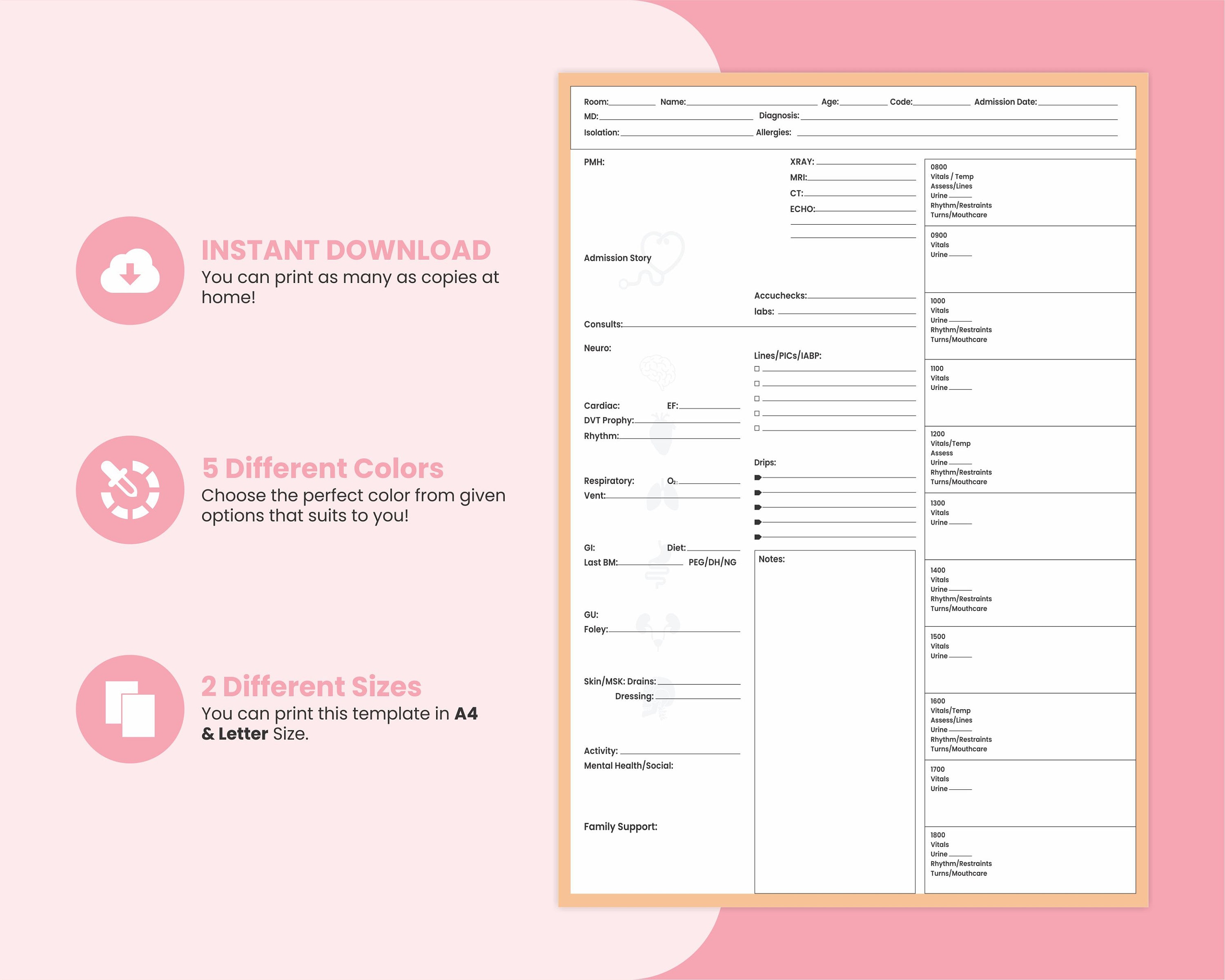 Printable Cardiac Nurse Report Sheet, ICU Nursing Patient Report ...