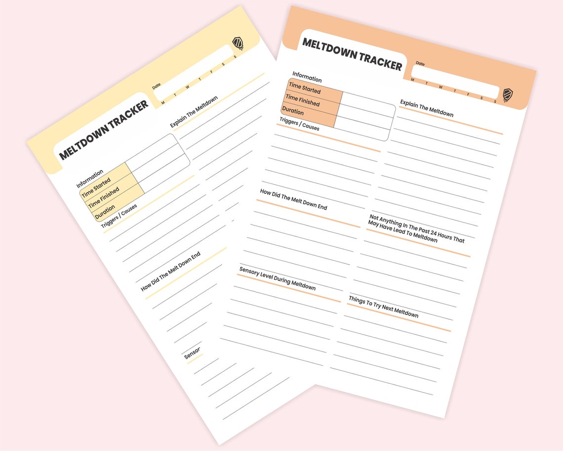 Printable Meltdown Tracker Autism Planner Adhd Workbook - Etsy