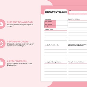 Printable Meltdown Tracker, Autism Planner, Adhd Workbook, Behavioural ...