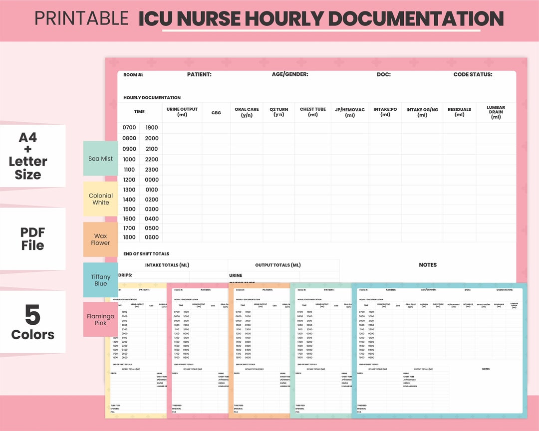 Printable ICU Nurse Daily Documentation Sheet Digital Downloadable ICU ...