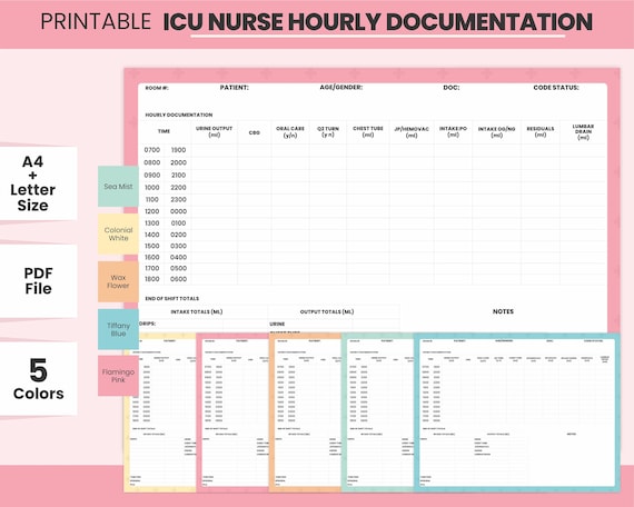Printable ICU Nurse Daily Documentation Sheet Digital - Etsy