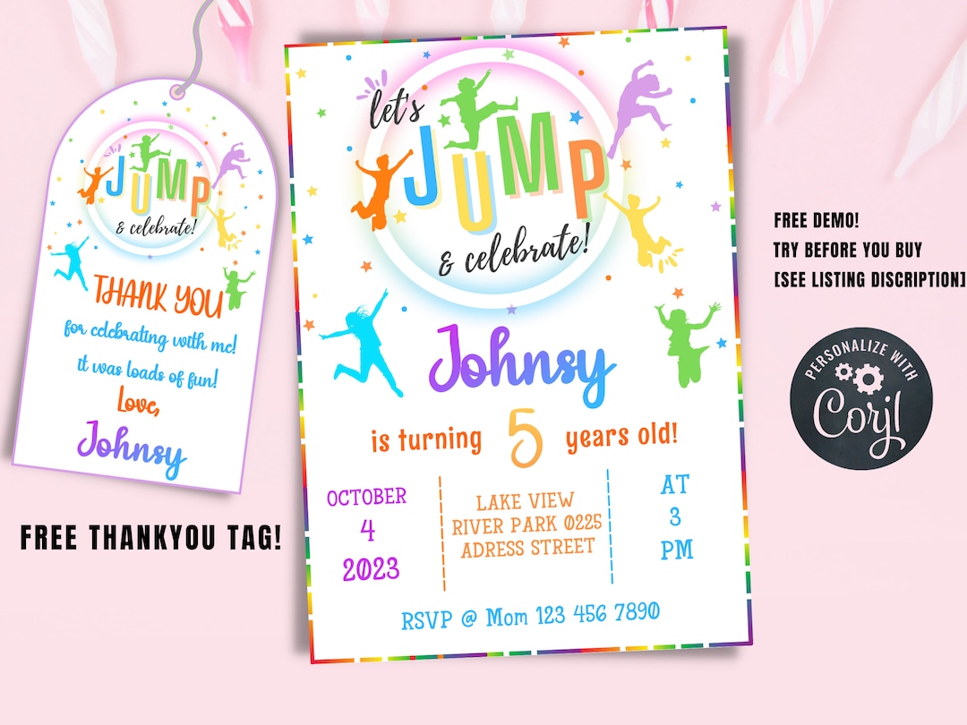 Trampoline Park Birthday Invitation, Trampoline Party, Jump Birthday ...